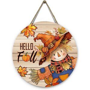 Holiday | Hello Fall Autumn Scarecrow Door Sign For Porch Pumpkins ...